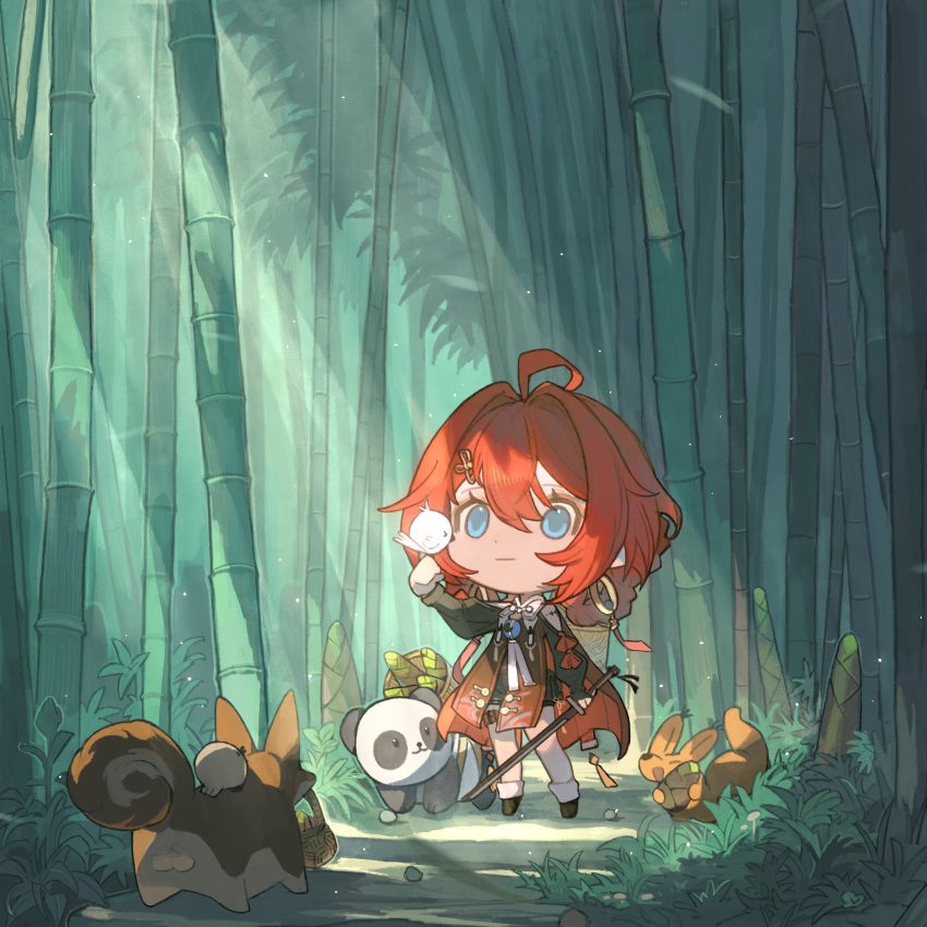Safebooru - 1girl absurdres ahoge animal bamboo bamboo forest blue eyes ...