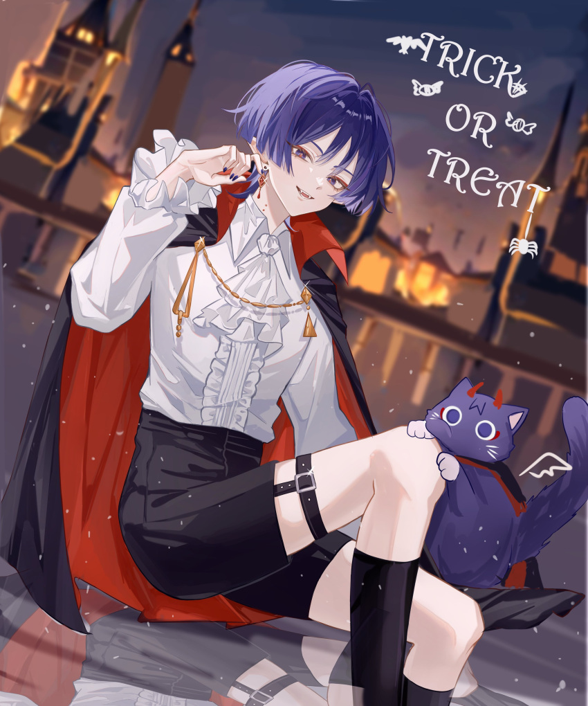 Safebooru - 1boy absurdres alternate costume animalization ascot belt black cloak black shorts ...