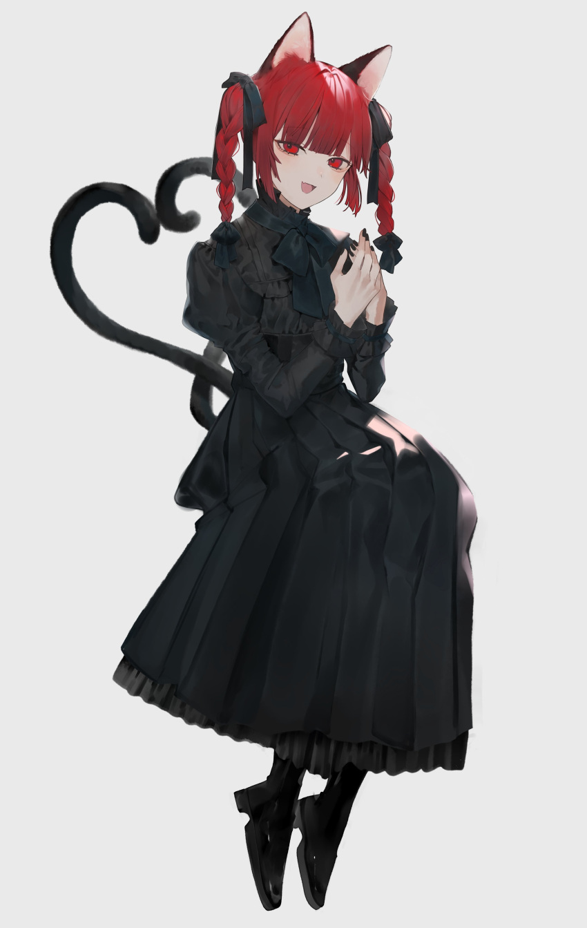 Safebooru - 1girl :d absurdres animal ears black bow black bowtie black dress black footwear ...
