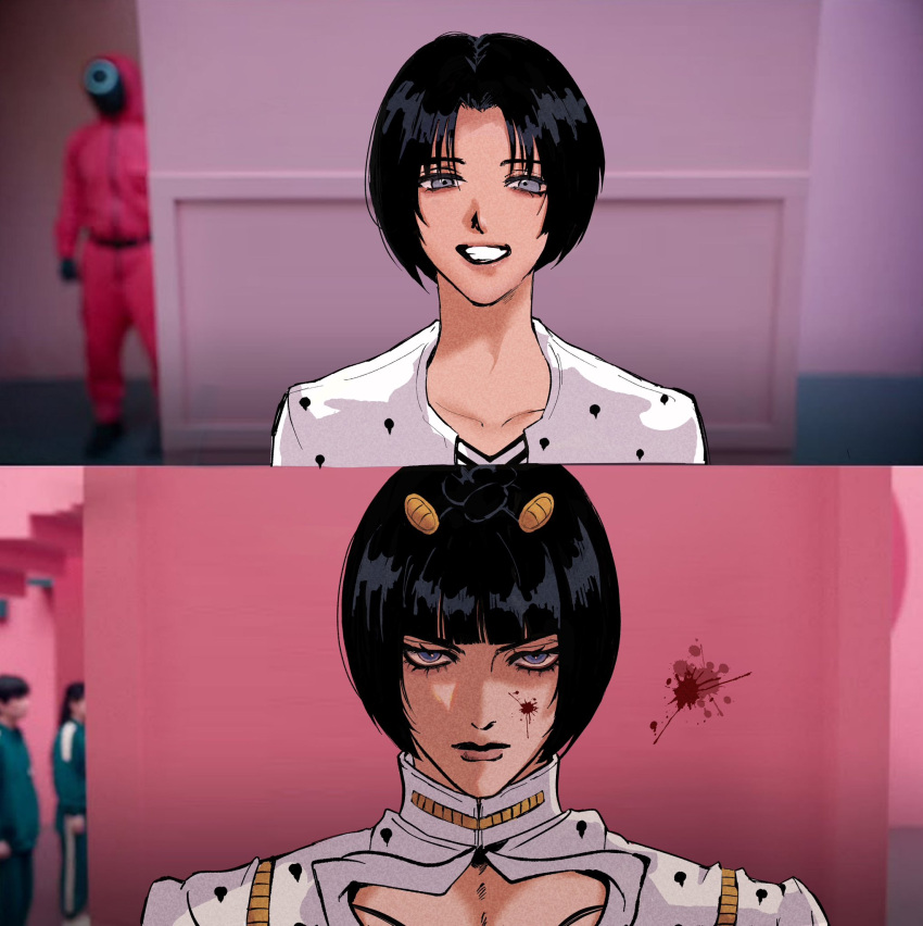Safebooru - 1boy angry before and after blood blood on face bruno ...