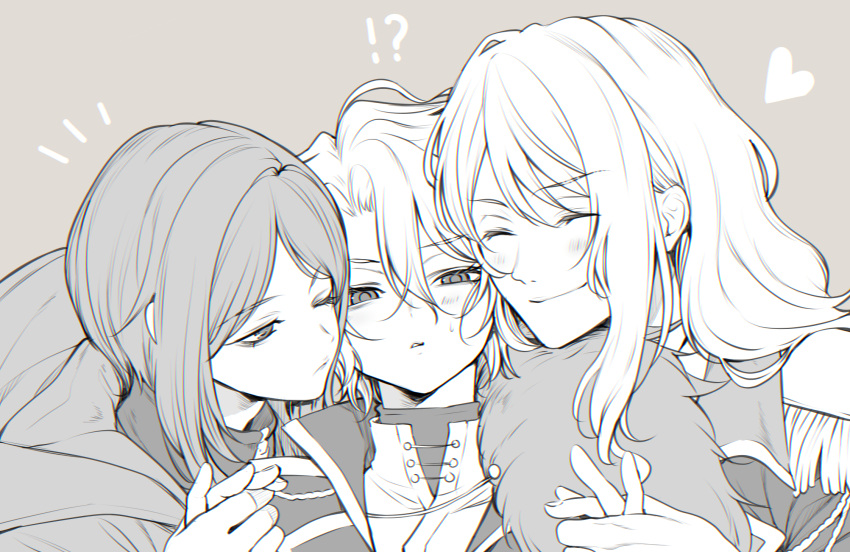 Safebooru - !? 1boy 2girls bari (project moon) blush closed eyes closed mouth don quixote ...