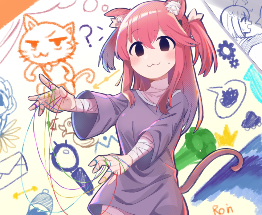 Safebooru - 1girl :3 ? animal ear fluff animal ears bandaged arm bandaged neck bandages breasts ...