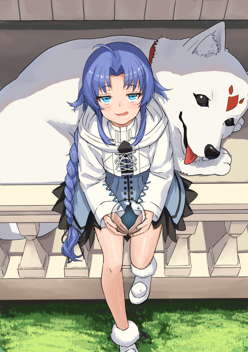 Safebooru - 1girl ahoge animal blue dress blue eyes blue hair braid ...