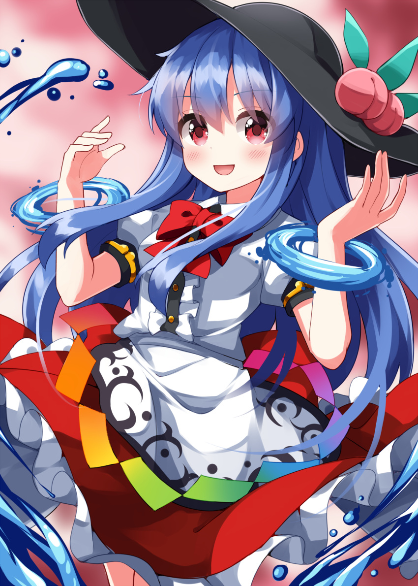 Safebooru - 1girl :d black hat blue hair blush bow bowtie buttons center frills commentary ...