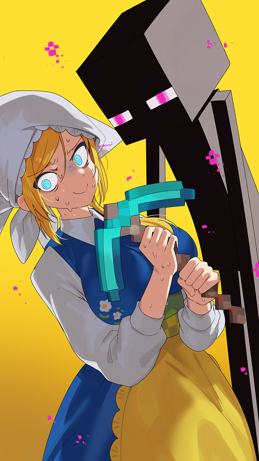 Safebooru - 1girl @ @ absurdres alex (minecraft) apron blonde hair blue dress blue eyes dress ...