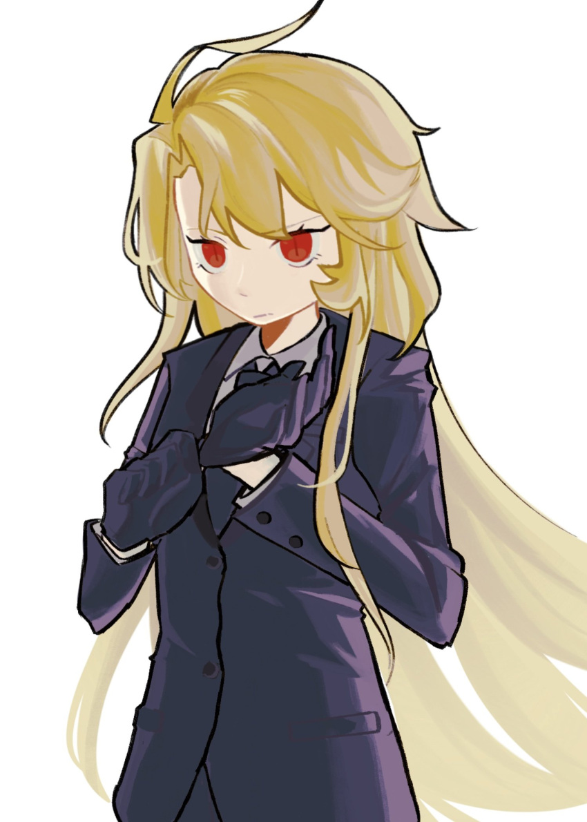 Safebooru - 1girl adjusting clothes adjusting gloves ahoge black gloves black jacket blonde hair ...