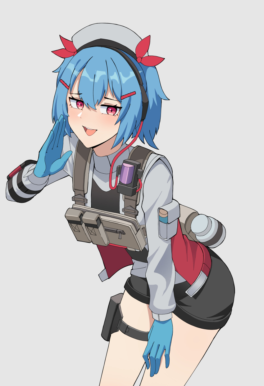 Safebooru - 1girl absurdres black shorts blue hair blush breasts ...
