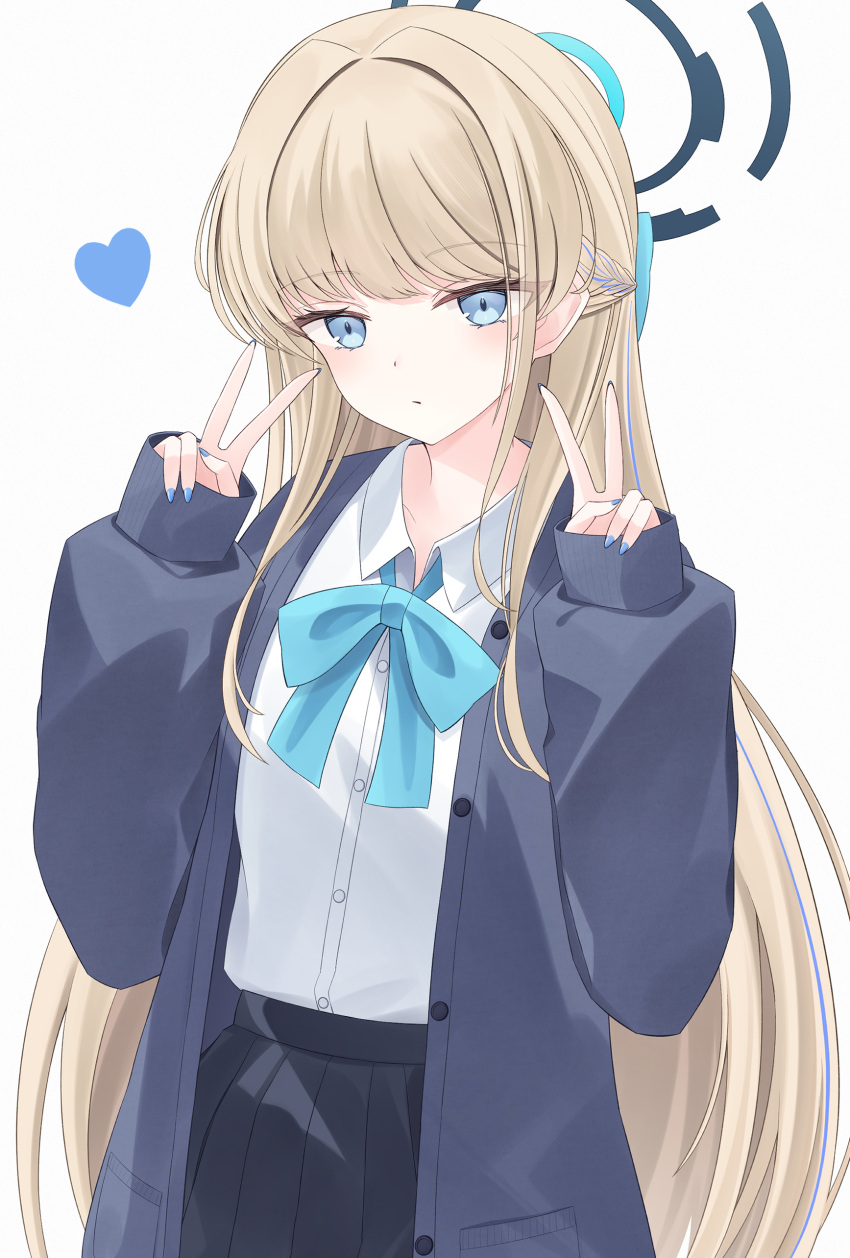 Safebooru - 1girl absurdres aqua ribbon black skirt blonde hair blue archive blue cardigan blue ...