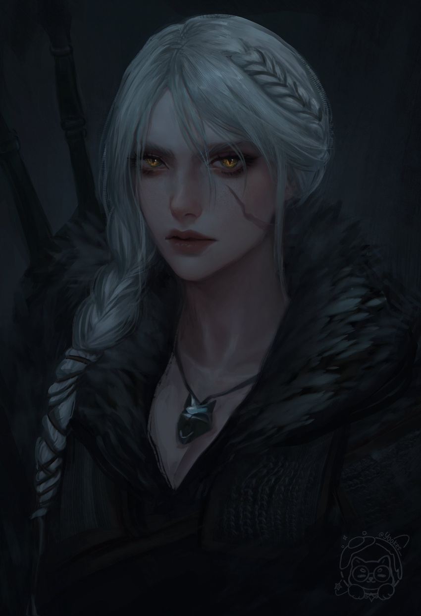 Safebooru - 1girl artist logo braid braided ponytail ciri highres logo ...