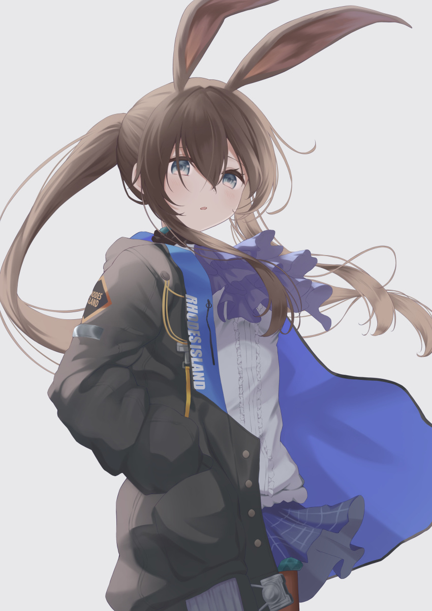 Safebooru - absurdres amiya (arknights) animal ears arknights ascot black jacket blue eyes blue ...