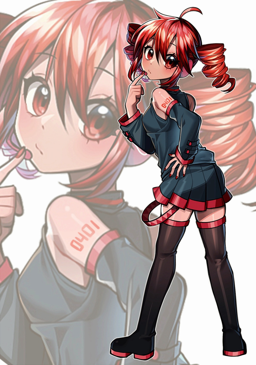 Safebooru - 1girl ahoge arm tattoo bare shoulders belt black shirt black skirt black sleeves ...