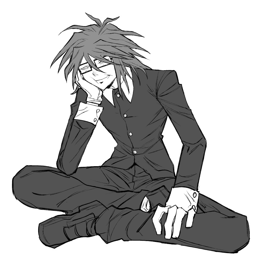 Safebooru - 1boy coat english commentary full body gloves greyscale ...