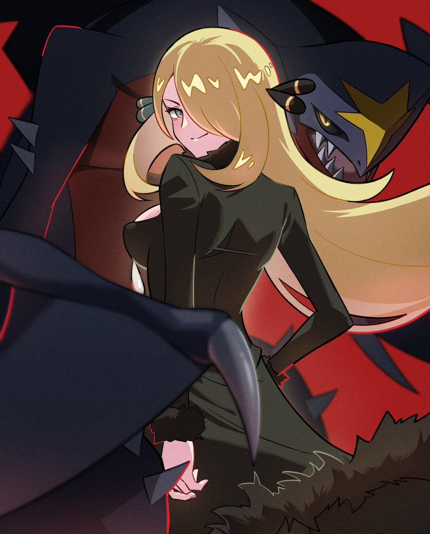 Safebooru - 1girl absurdres black coat blonde hair blub42art breasts closed mouth coat cynthia ...