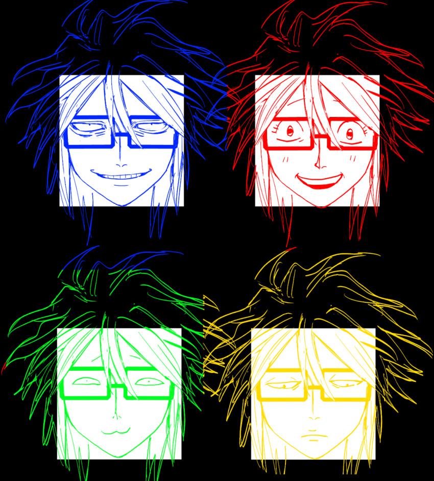 Safebooru - 1boy :3 black background english commentary glasses grin ...