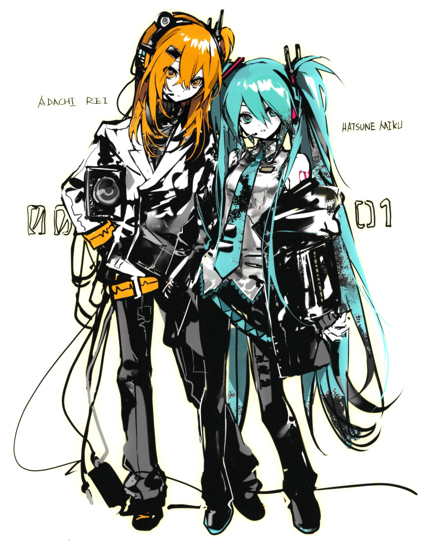 Safebooru - 2girls a.i. voice absurdres adachi rei aqua eyes aqua hair aqua necktie audio cable ...