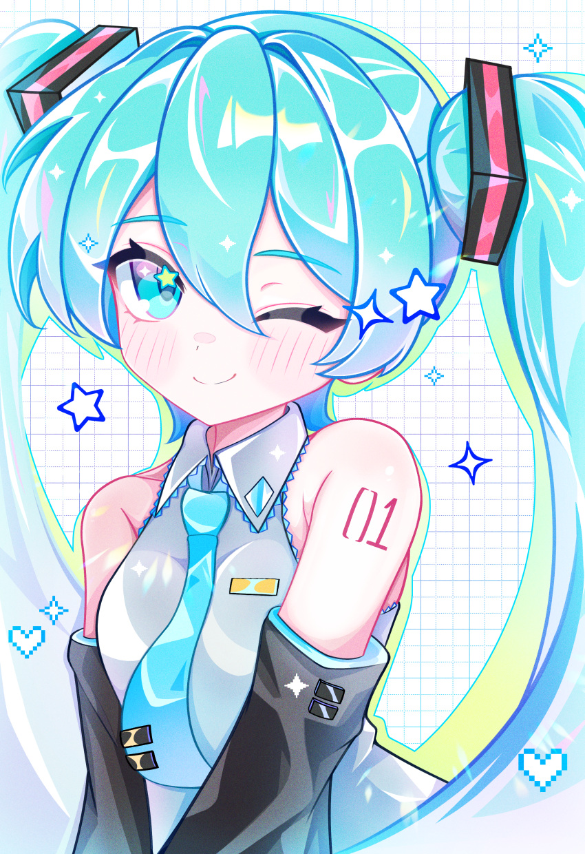 Safebooru - 1girl absurdres aqua eyes aqua hair arm tattoo armpit crease bare shoulders black ...