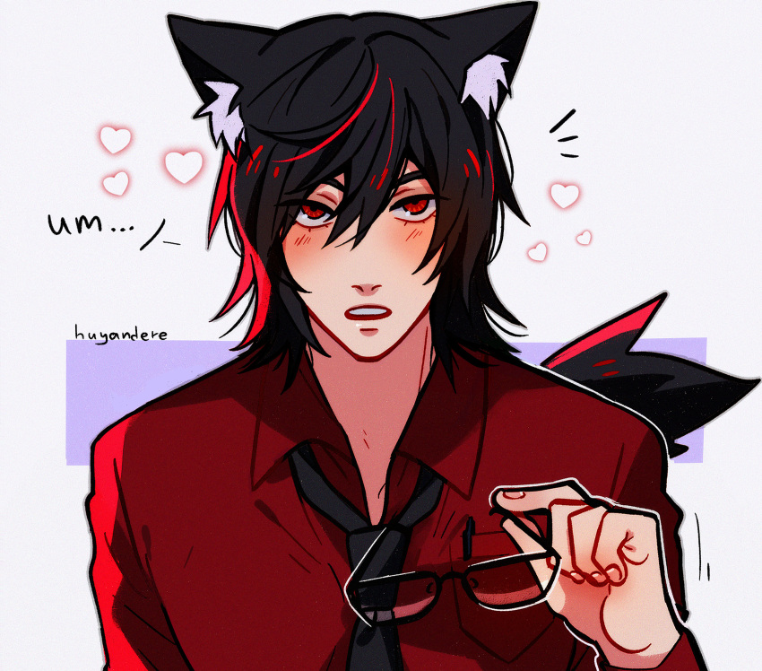 Safebooru - 1boy animal ears black hair blush cat boy cat ears death note glasses highres ...