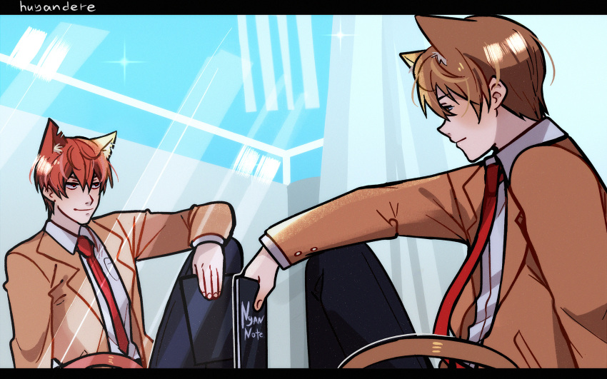 Safebooru - 1boy animal ears brown hair cat boy cat ears cat tail death note death note (object ...