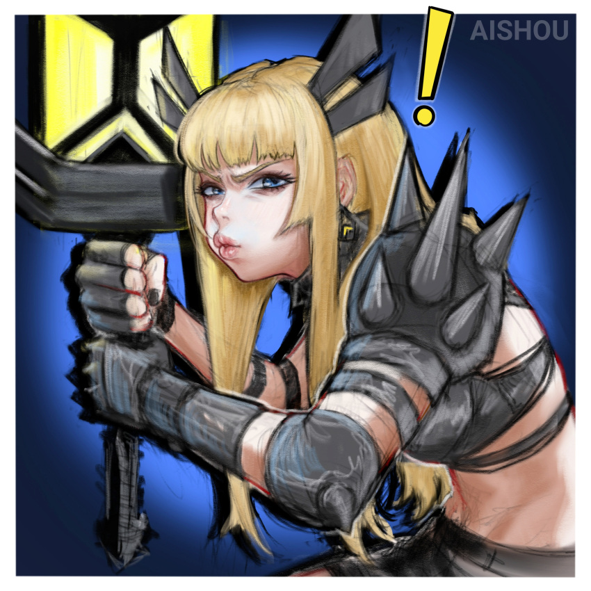 Safebooru - ! 1girl absurdres ai shou artist name black gloves black nails blonde hair blue eyes ...
