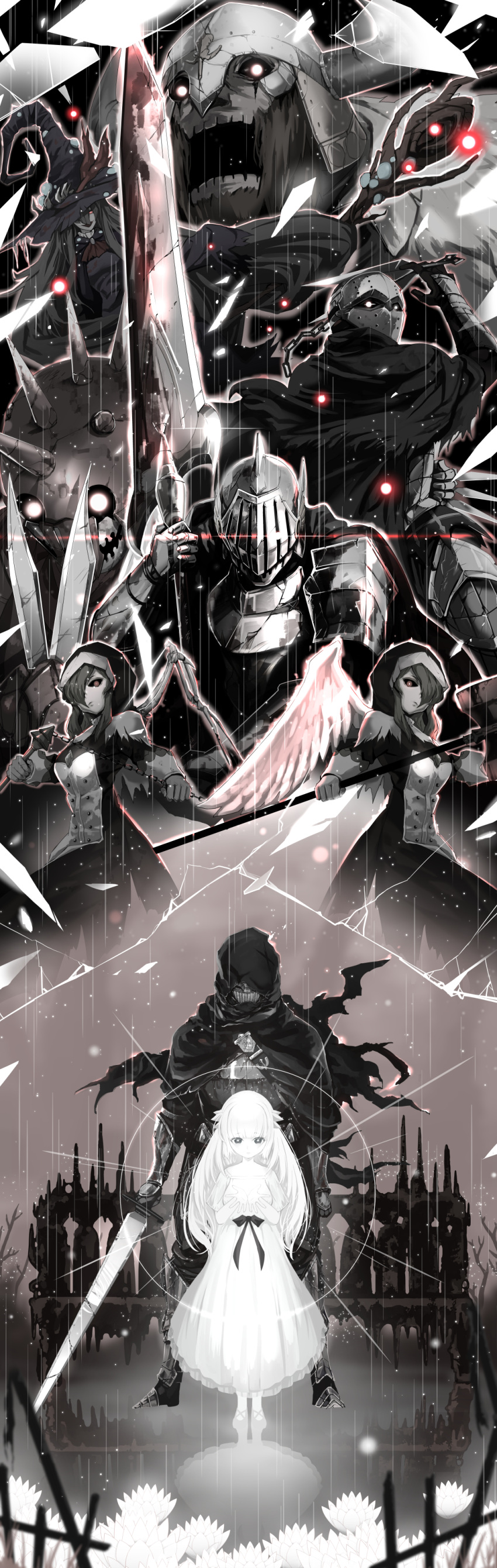 Safebooru - 4girls 5boys absurdres beard cloak commentary request dark ...