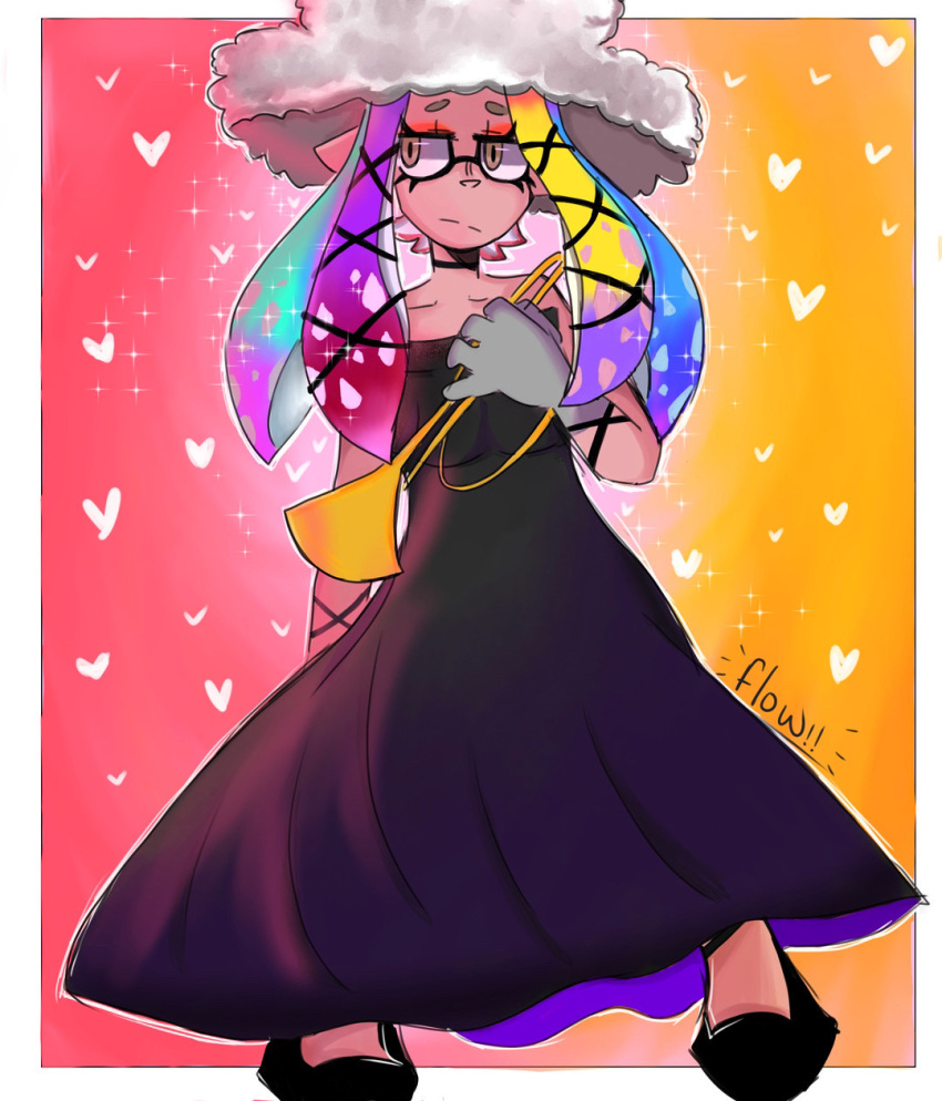 Safebooru - 1girl aqua hair black dress black footwear blonde hair blue ...