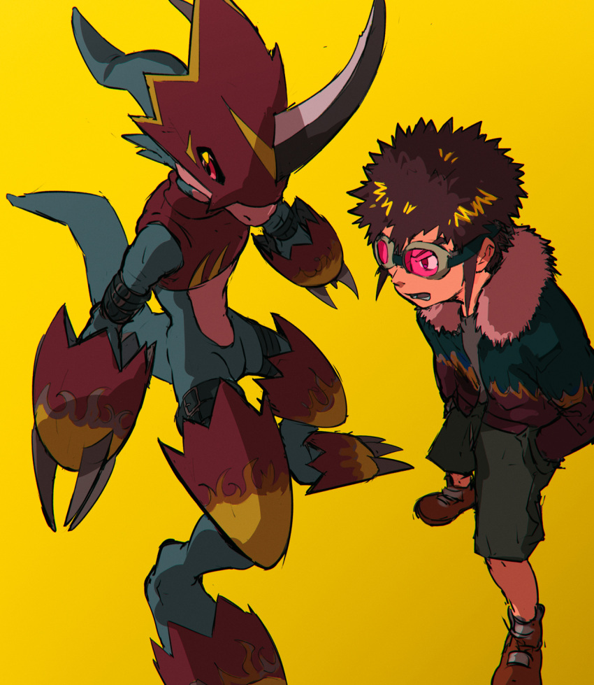 Safebooru - 2boys armor blue jacket blue skin brown hair colored skin ...
