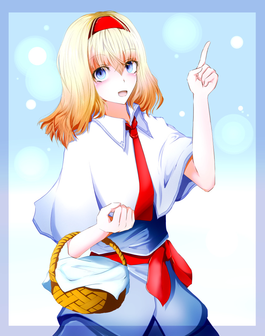 Safebooru - 1girl absurdres alice margatroid basket blonde hair blue background blue border blue ...