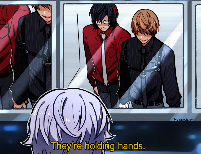 Safebooru - 3boys brown hair chest harness death note goth fashion harness highres huyandere ...