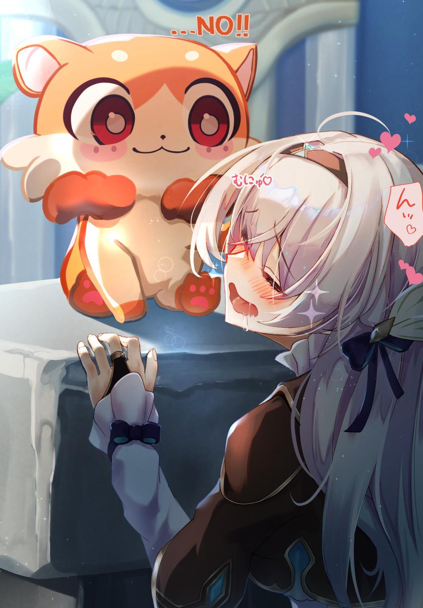 Safebooru - 1girl :3 absurdres black hairband blush bridal gauntlets closed eyes commentary ...