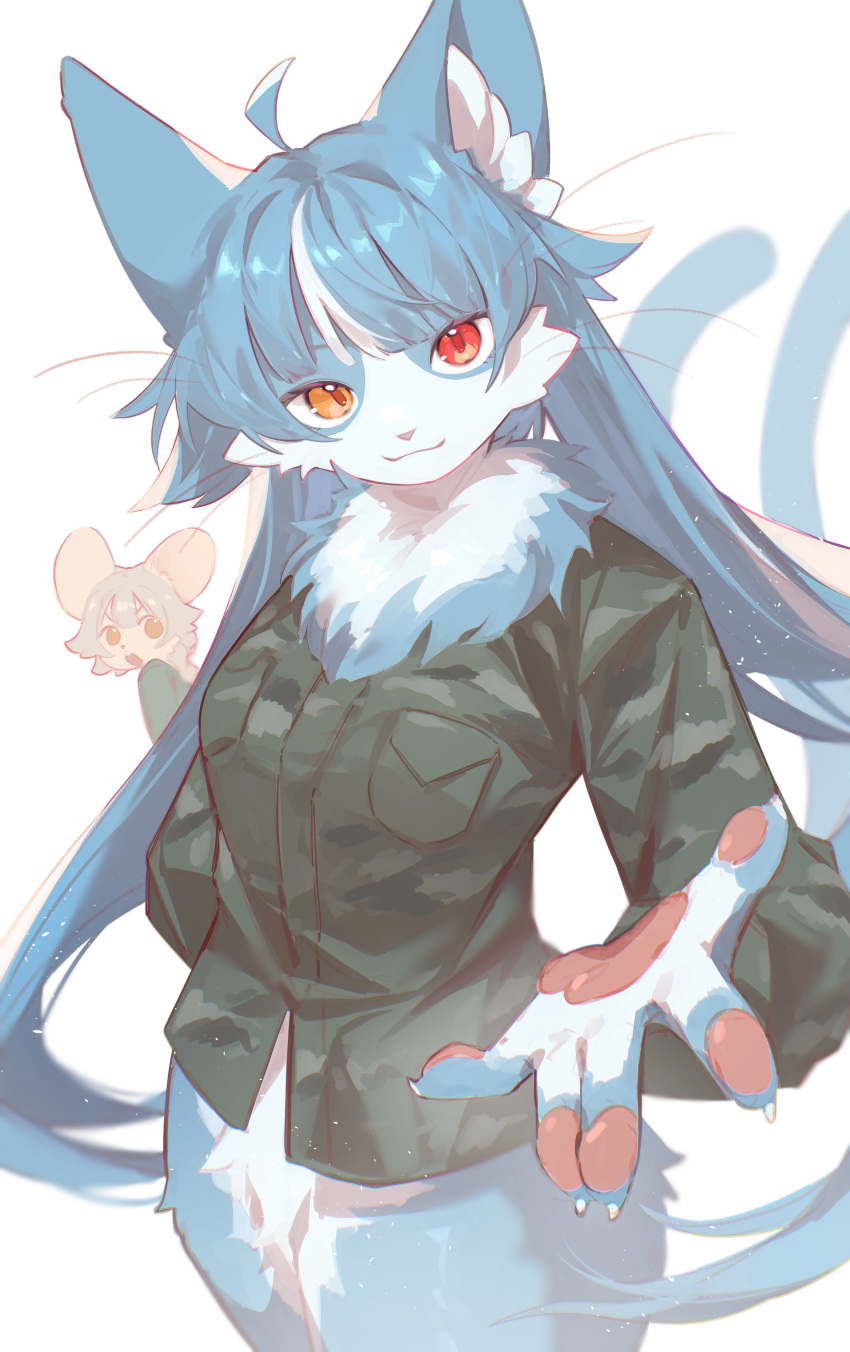 Safebooru - 1boy 1other absurdres ahoge androgynous animal ear fluff animal ears blue fur blue ...