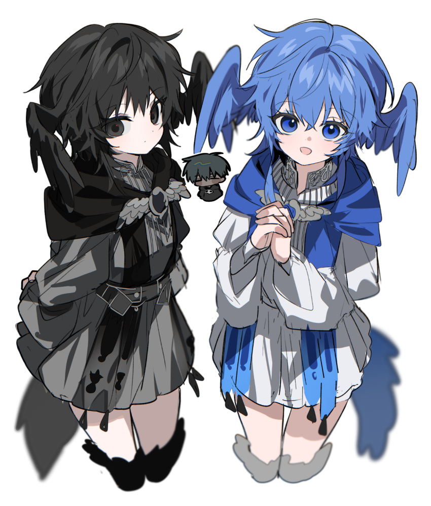 Safebooru - 2girls arms behind back black capelet black eyes black hair ...
