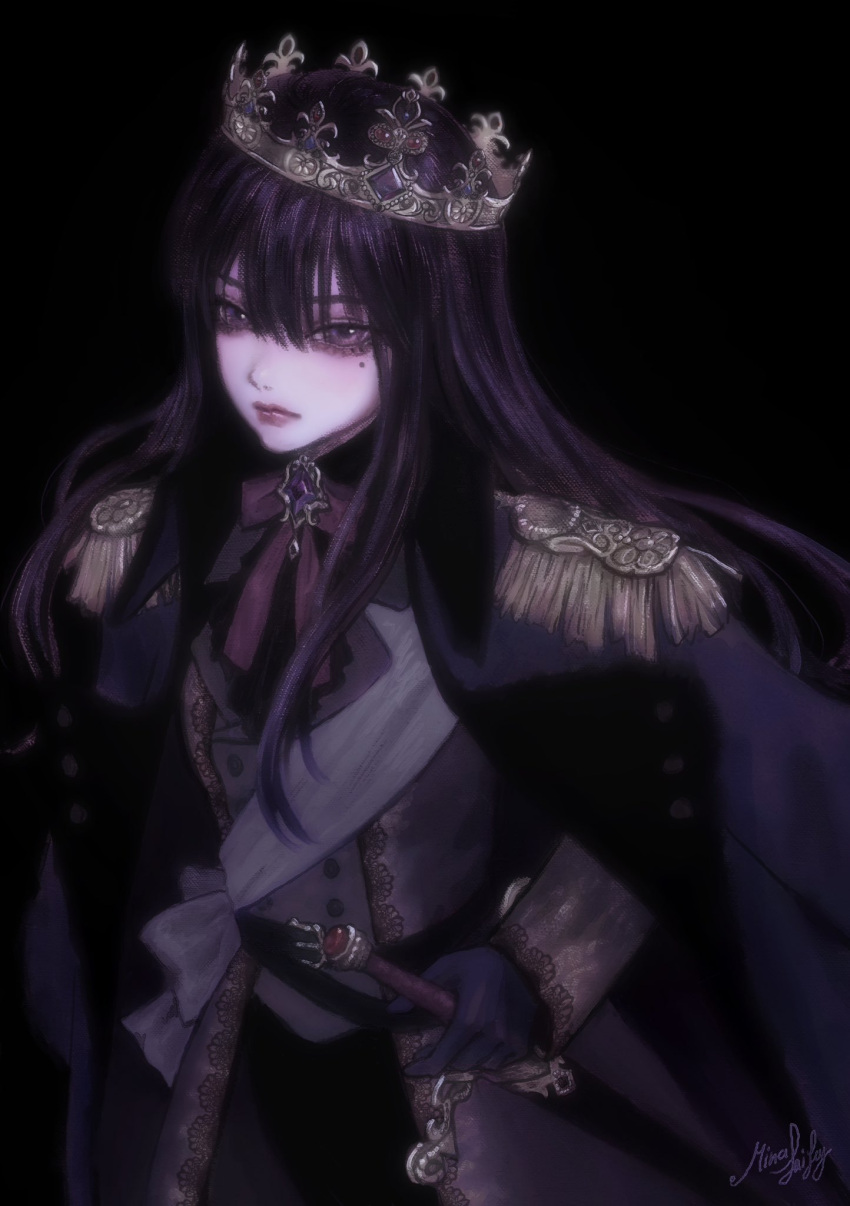 Safebooru - 1girl artist name black hair bow crown epaulettes hair ...