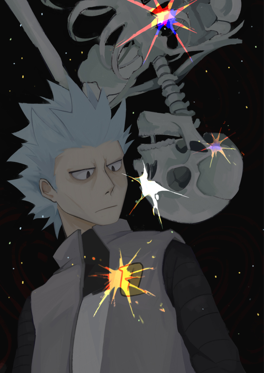 Safebooru - 1boy 1other black background blue hair bone cyrus (pokemon ...