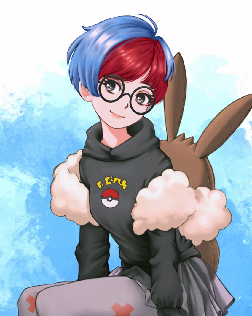 Safebooru - 1girl azurdraws backpack bag black-framed eyewear blue hair brown bag closed mouth ...