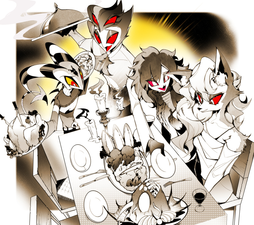 Safebooru - 2boys 2girls absurdres blitzo (helluva boss) colored sclera ...