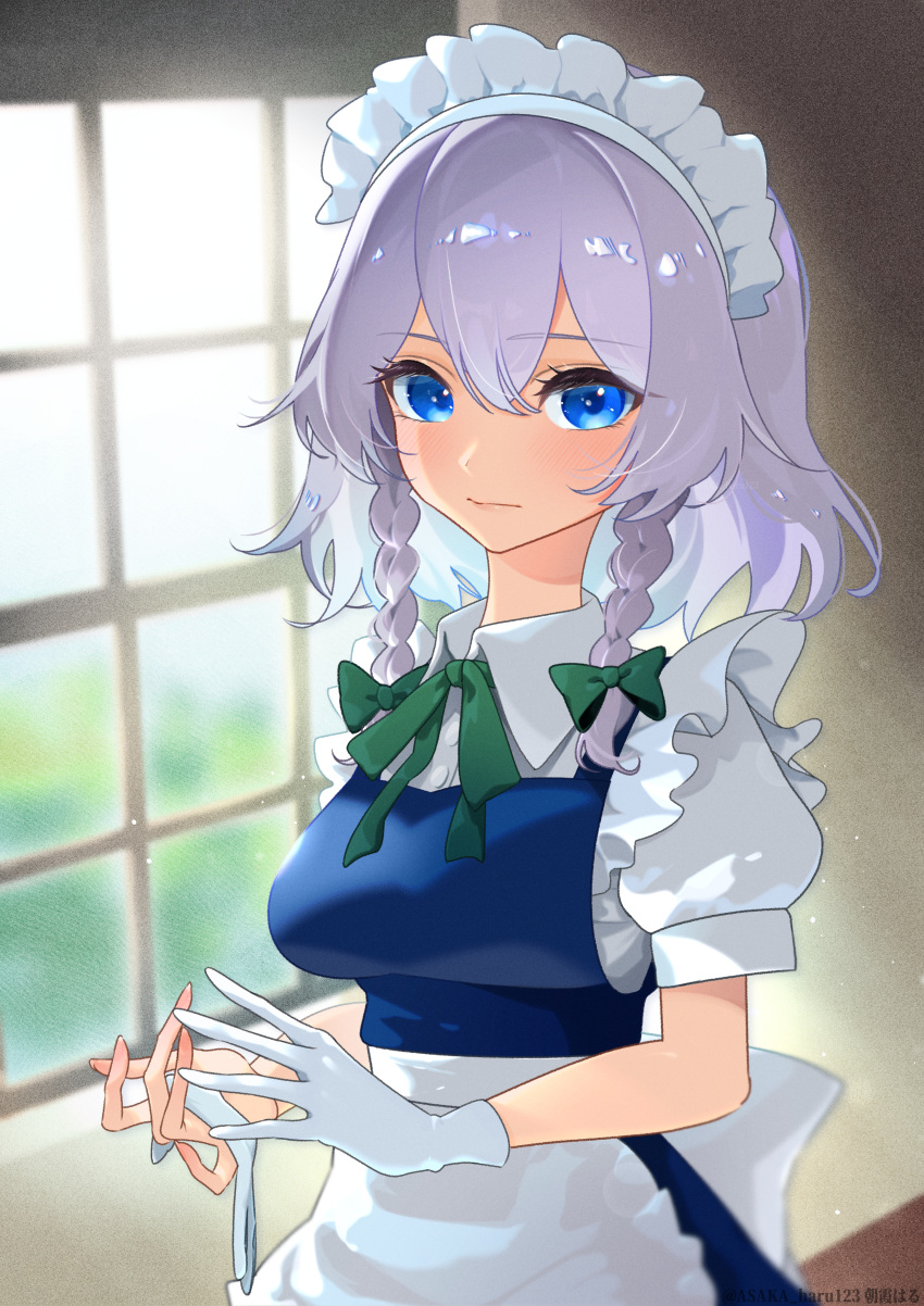 Safebooru - 1girl absurdres asaka haru123 blue dress blue eyes breasts cowboy shot dress ...