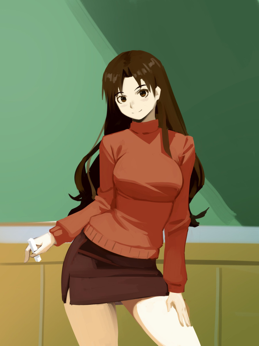 Safebooru - 1girl absurdres azumanga daioh brown eyes brown hair brown skirt chalk chalkboard ...