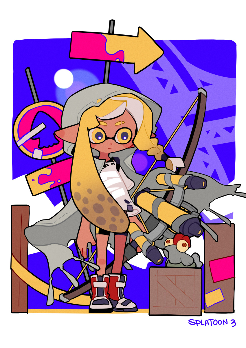 Safebooru - 1girl absurdres agent 3 (splatoon 3) black shorts blonde hair blush stickers boots ...