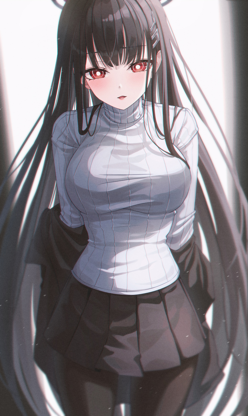 Safebooru - 1girl :d absurdres black hair black pantyhose blazer blue archive blush breasts halo ...