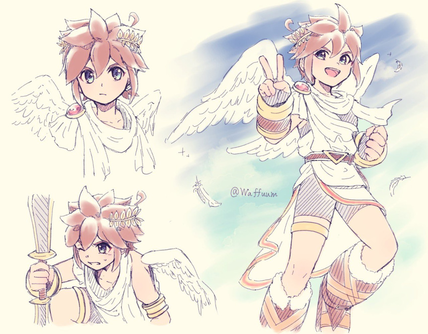 Safebooru - 1boy :d ahoge angel angel wings armlet artist name belt ...