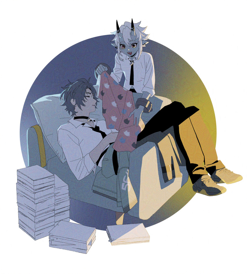 Safebooru - 1boy 1girl absurdres asaba harumasa black choker black footwear black hair black ...