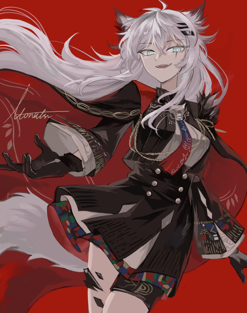 Safebooru - 1girl aiguillette animal ears aqua eyes arknights artist name black cape black ...