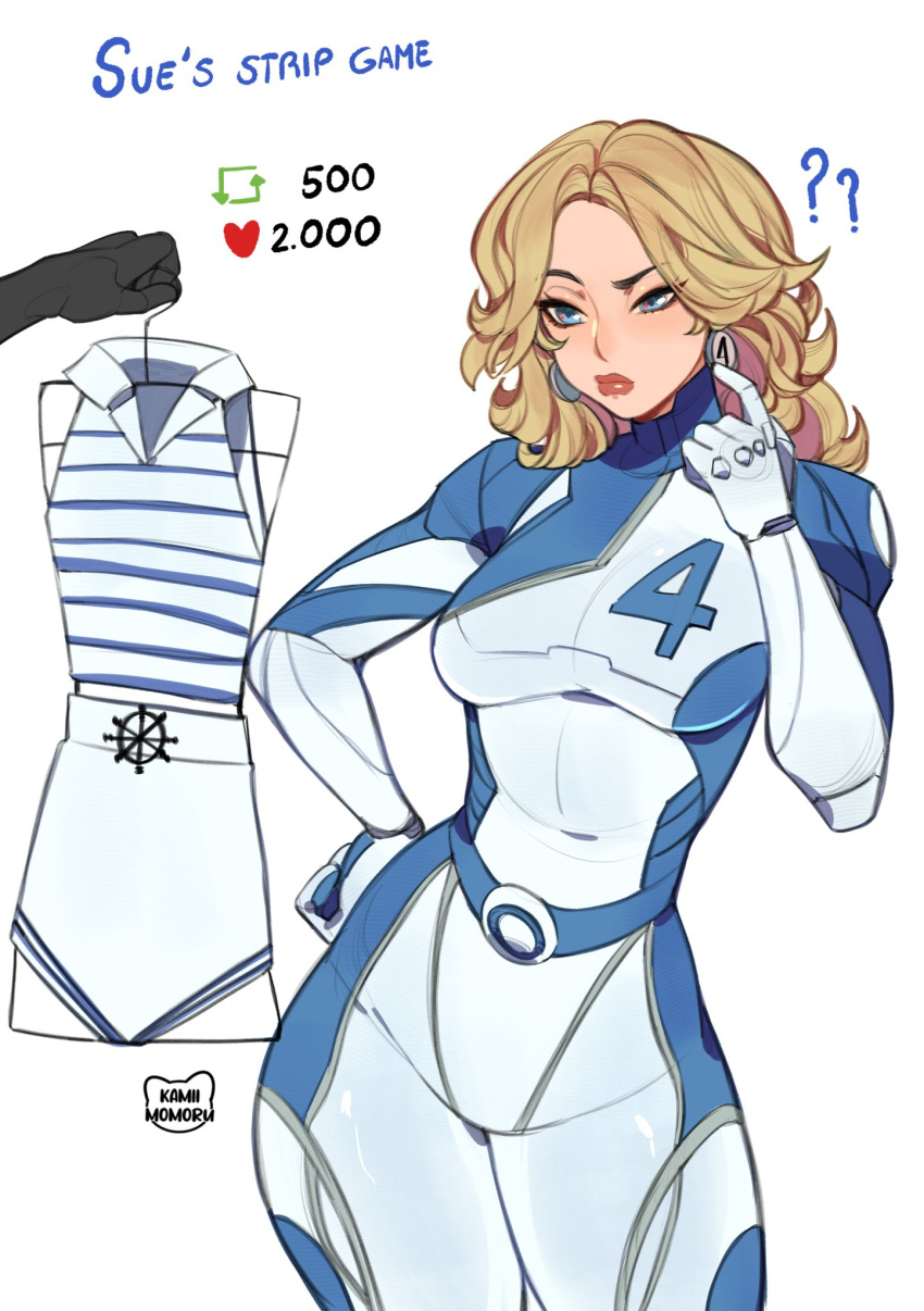 Safebooru - 1girl blonde hair blue bodysuit blue eyes bodysuit breasts earrings fantastic four ...