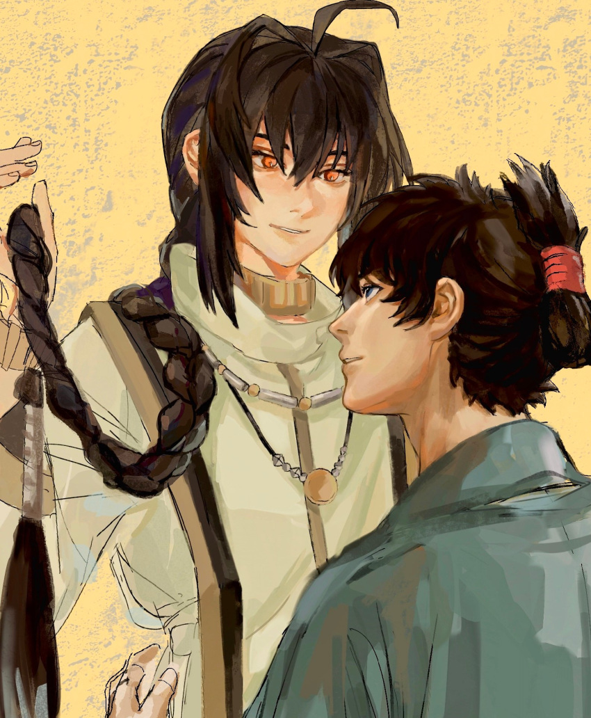 Safebooru - 1boy 1other 21 welkin ahoge androgynous black hair blue eyes braid braided ponytail ...