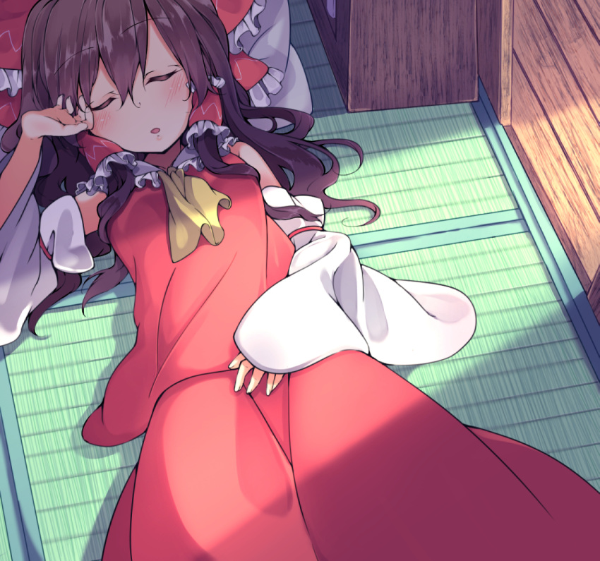 Safebooru - 1girl ascot blush bow breasts brown hair closed eyes ...