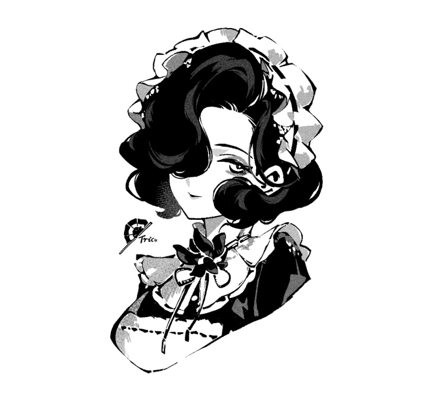 Safebooru - 1girl closed mouth cropped torso greyscale hair over one ...