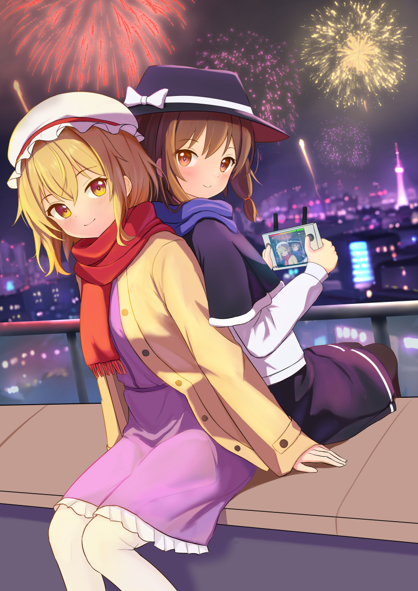 Safebooru - 1048334293 2girls absurdres black capelet black hat black pantyhose black skirt ...