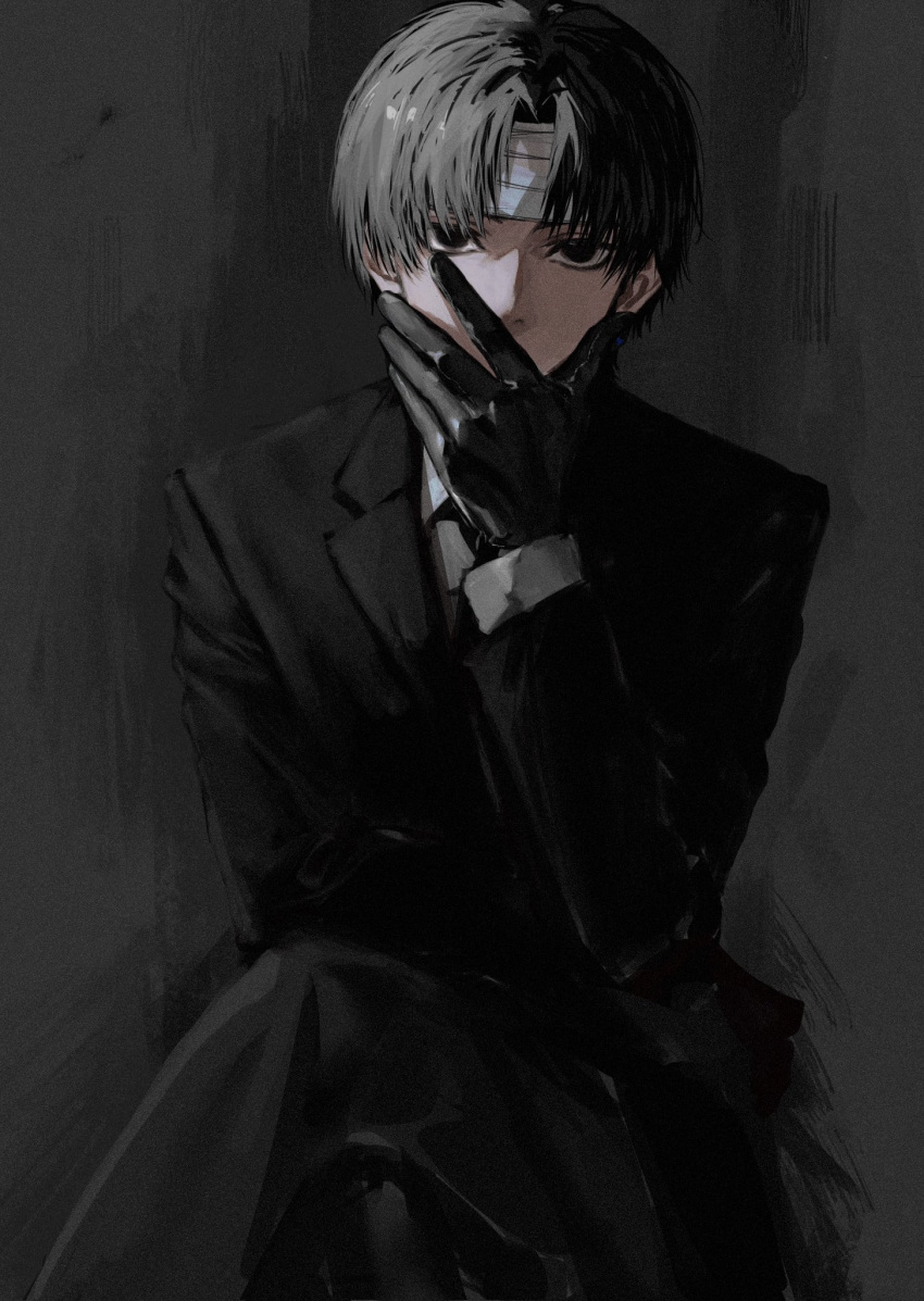 Safebooru - 1boy bandaged head bandages black eyes black hair black suit chrollo lucilfer ...