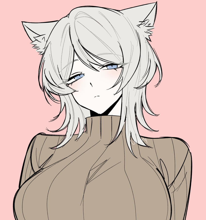 Safebooru - 1girl absurdres animal ears breasts brown sweater cat ears ...