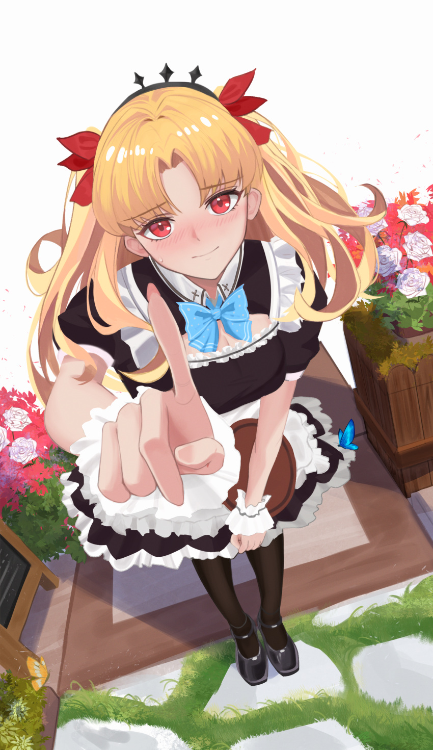 Safebooru - 1girl absurdres aqua bow aqua bowtie blonde hair blue ...